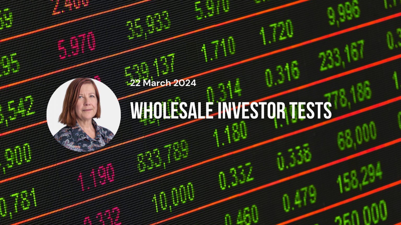 Wholesale investor tests